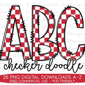 Red Checker Doodle Letters Png, Checker Font Png, Kids Sublimation ...