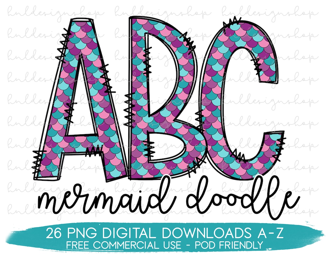 Mermaid Doodle Letters Png, Mermaid Font Png, Mermaid Sublimation Shirt ...