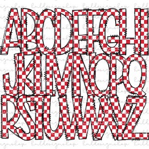 Red Checker Doodle Letters Png, Checker Font Png, Kids Sublimation ...