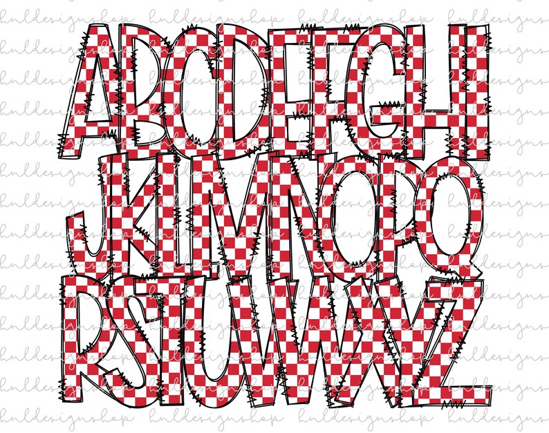 Red Checker Doodle Letters Png, Checker Font Png, Kids Sublimation ...
