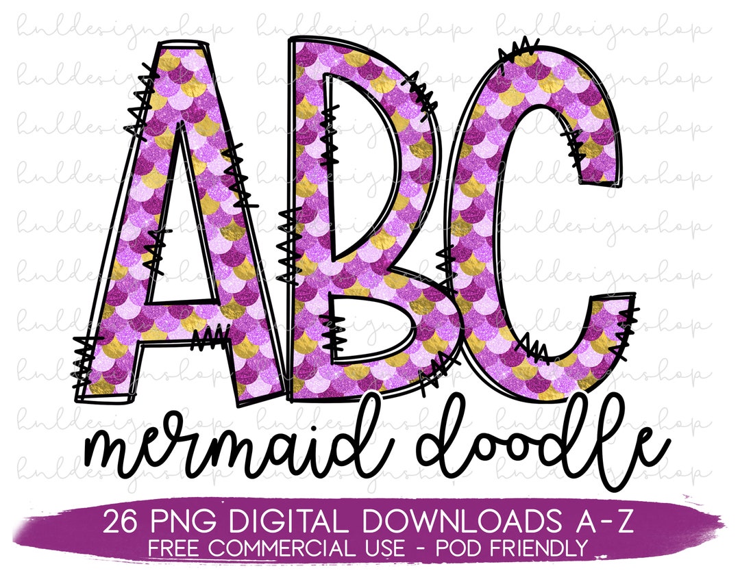 Mermaid Doodle Letters Png, Mermaid Font Png, Mermaid Sublimation Shirt ...
