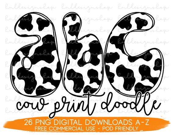 Retro Cow Print Doodle Letters PNG Retro Font Png Cow Print - Etsy
