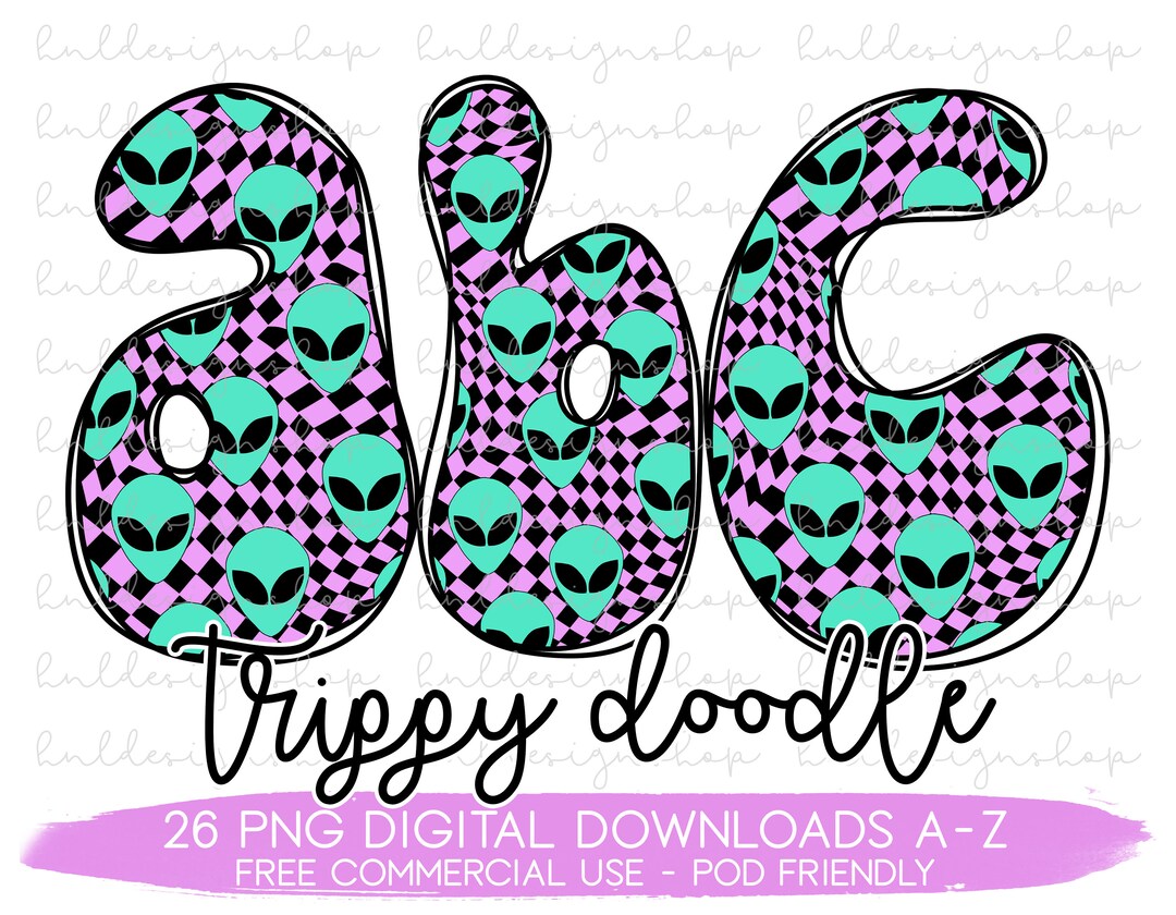Retro Alien Doodle Letters Png, Retro Font Png, Alien Sublimation ...