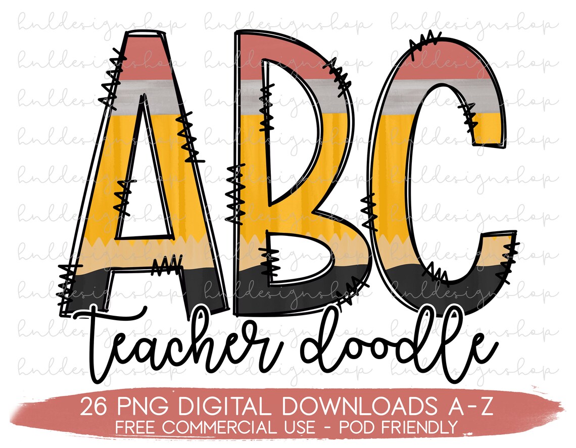 Pencil Doodle Letter Png Teacher Font Png Back to School - Etsy