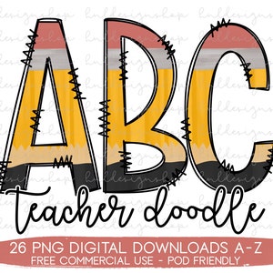 Pencil Doodle Letter Png, Teacher Font Png, Back to School Sublimation ...
