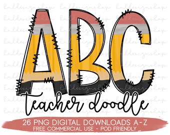 Paper Doodle Letter Png, Teacher Font Png, Back to School Sublimation ...