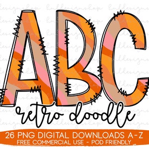 Retro Doodle Letters Png, Retro Font Png, 80s Sublimation, Retro ...