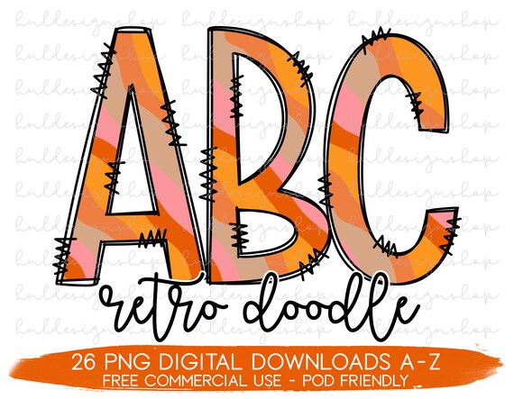 Retro Doodle Letters Png Retro Font Png 80s Sublimation - Etsy