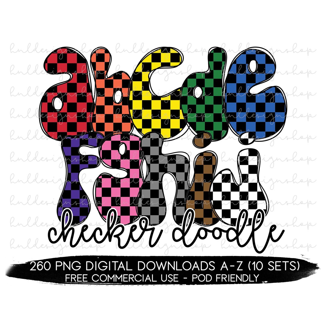 Set of 10 Rainbow Checker Doodle Letters Png, Rainbow Checker Font Png ...
