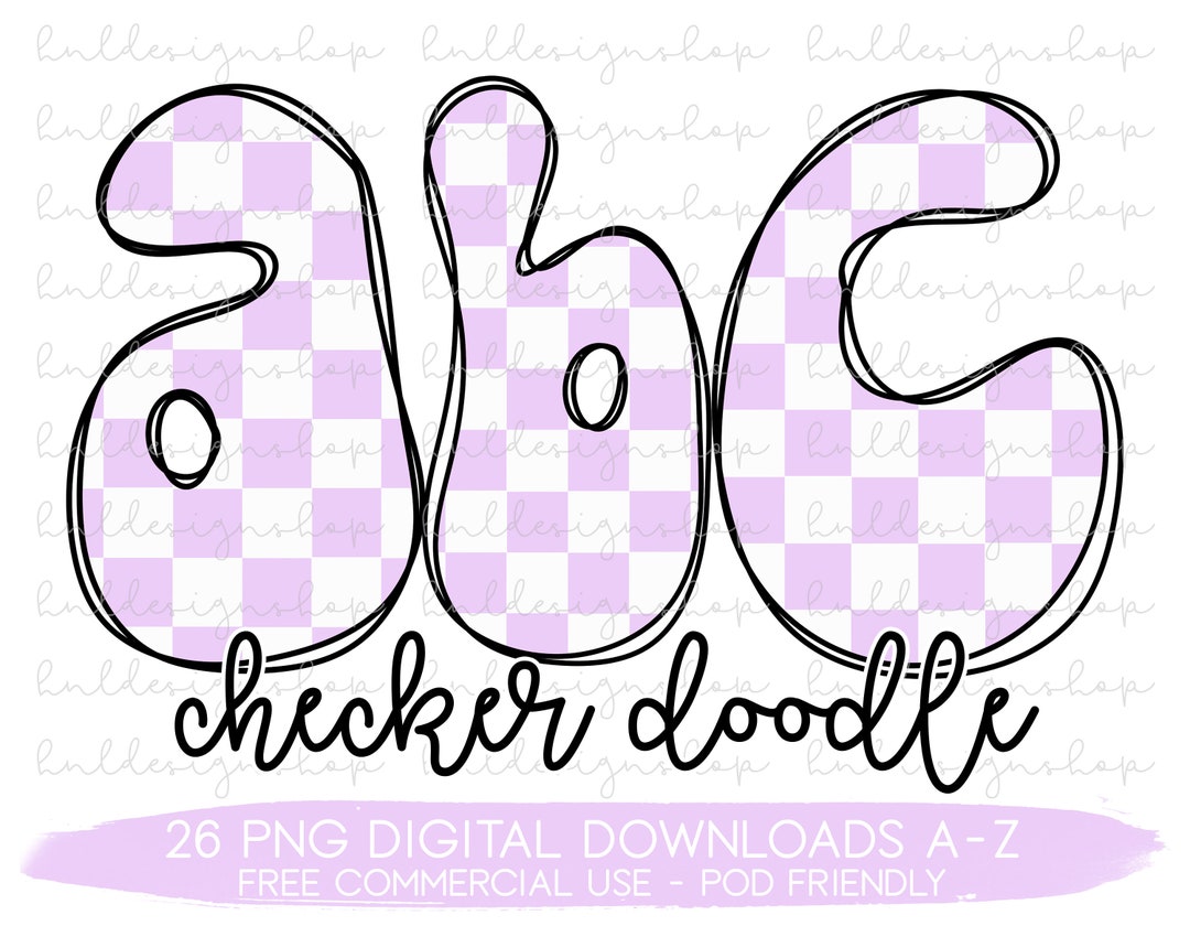 Purple Checker Doodle Letters Png, Checker Font Png, Kids Sublimation ...