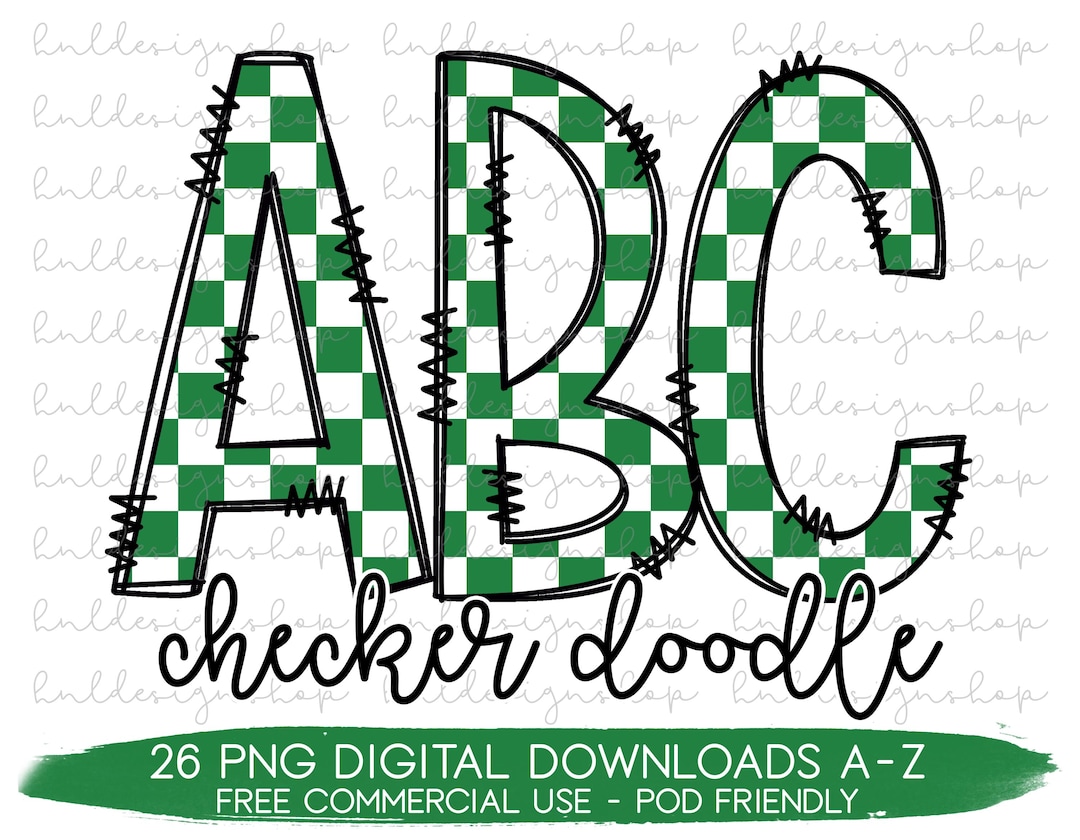 Green Checker Doodle Letters Png, Checker Font Png, Kids Sublimation ...