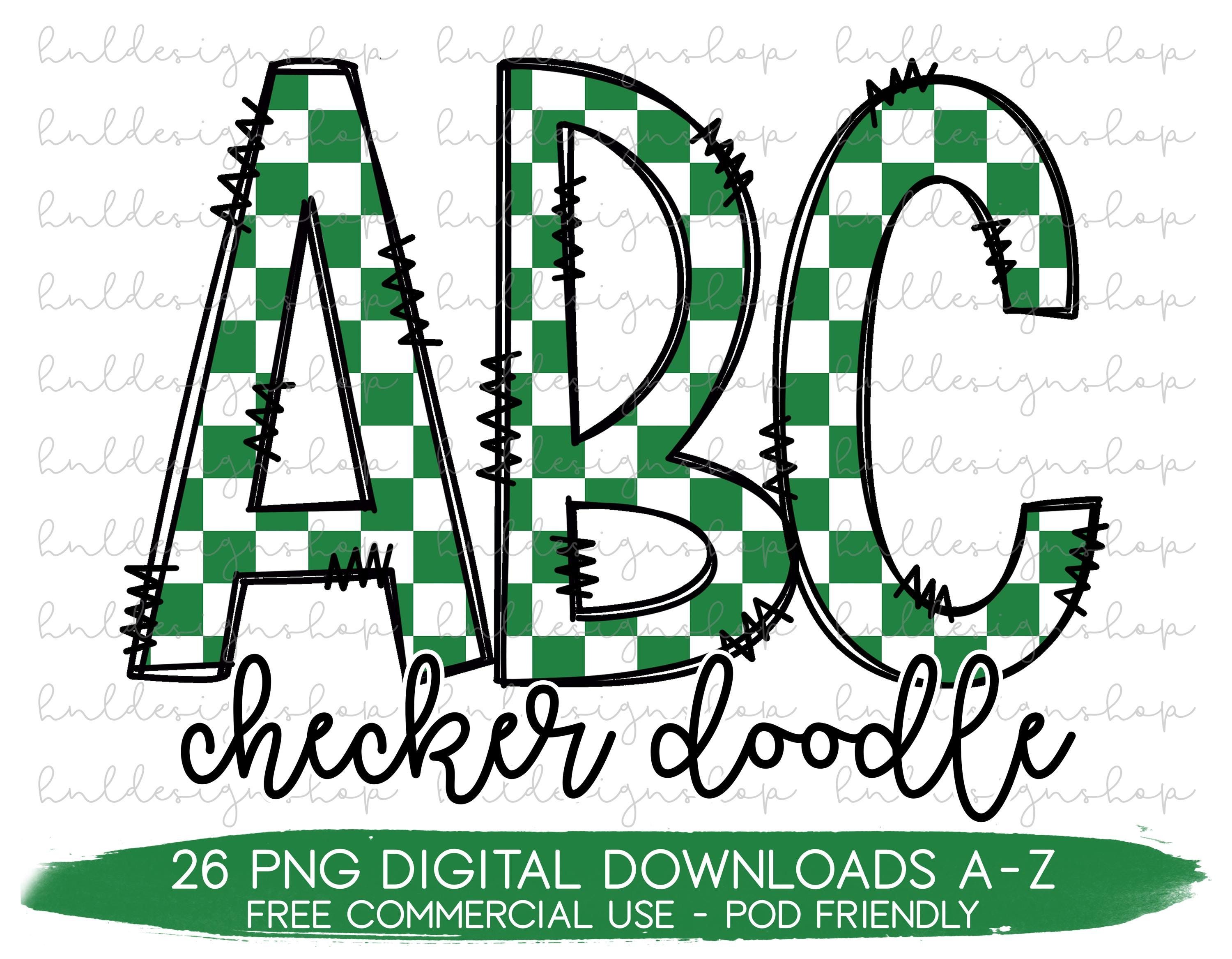 Green Checker Doodle Letters Png, Checker Font Png, Kids Sublimation ...
