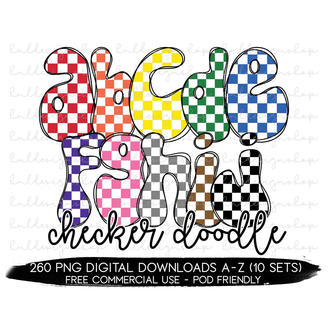 Set of 10 Rainbow Checker Doodle Letters Png, Rainbow Checker Font Png ...
