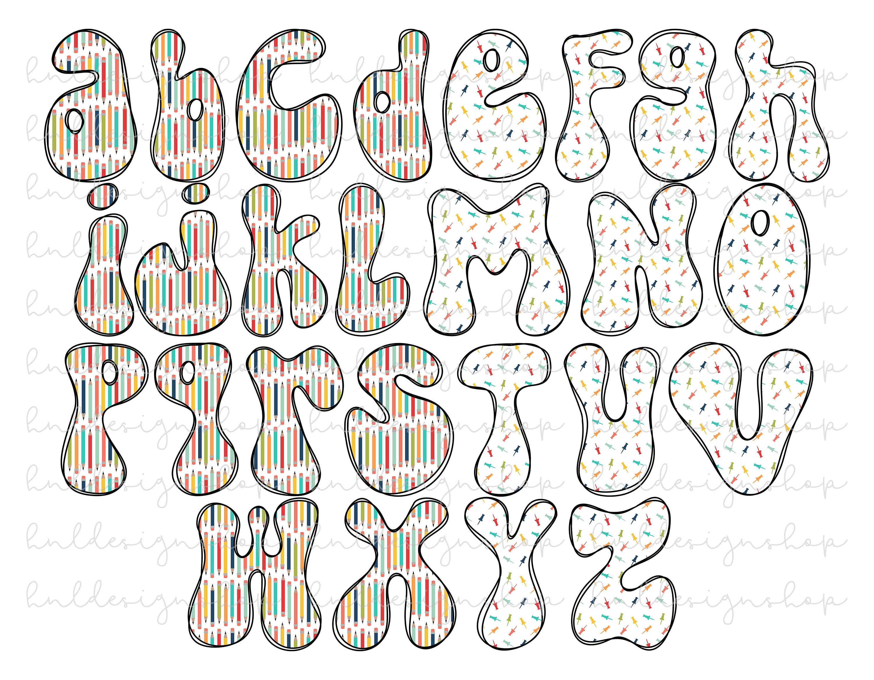 SET OF 12 School Doodle Letters Png School Font Png School - Etsy