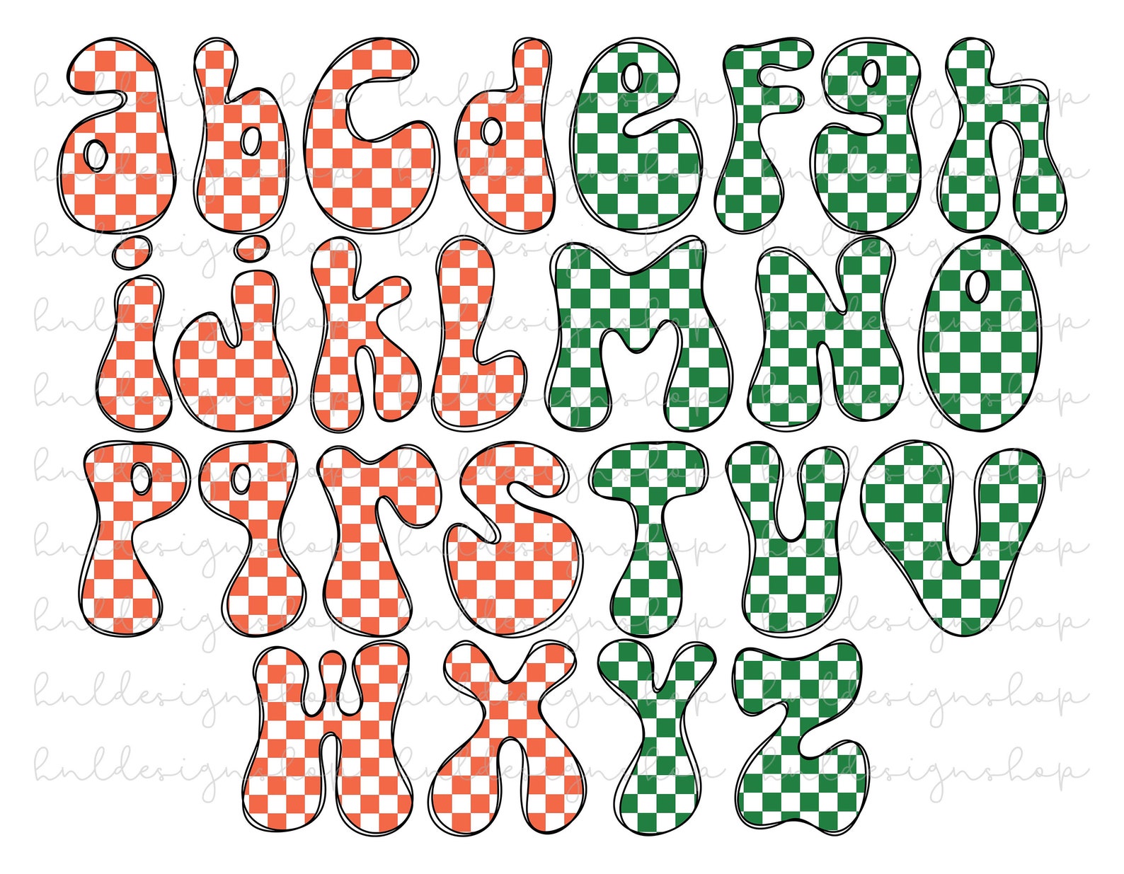 Set of 10 Rainbow Checker Doodle Letters Png, Rainbow Checker Font Png ...