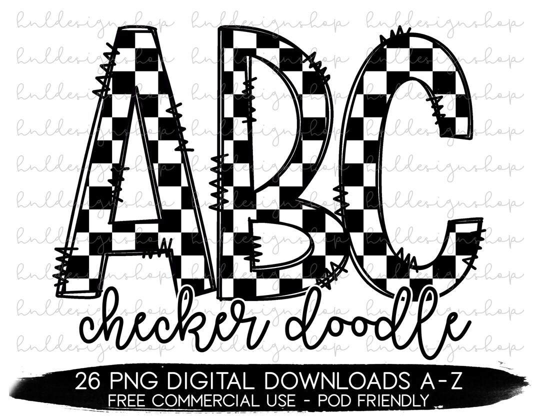 Checker Doodle Letters Png, Checker Font Png, Kids Sublimation Designs ...