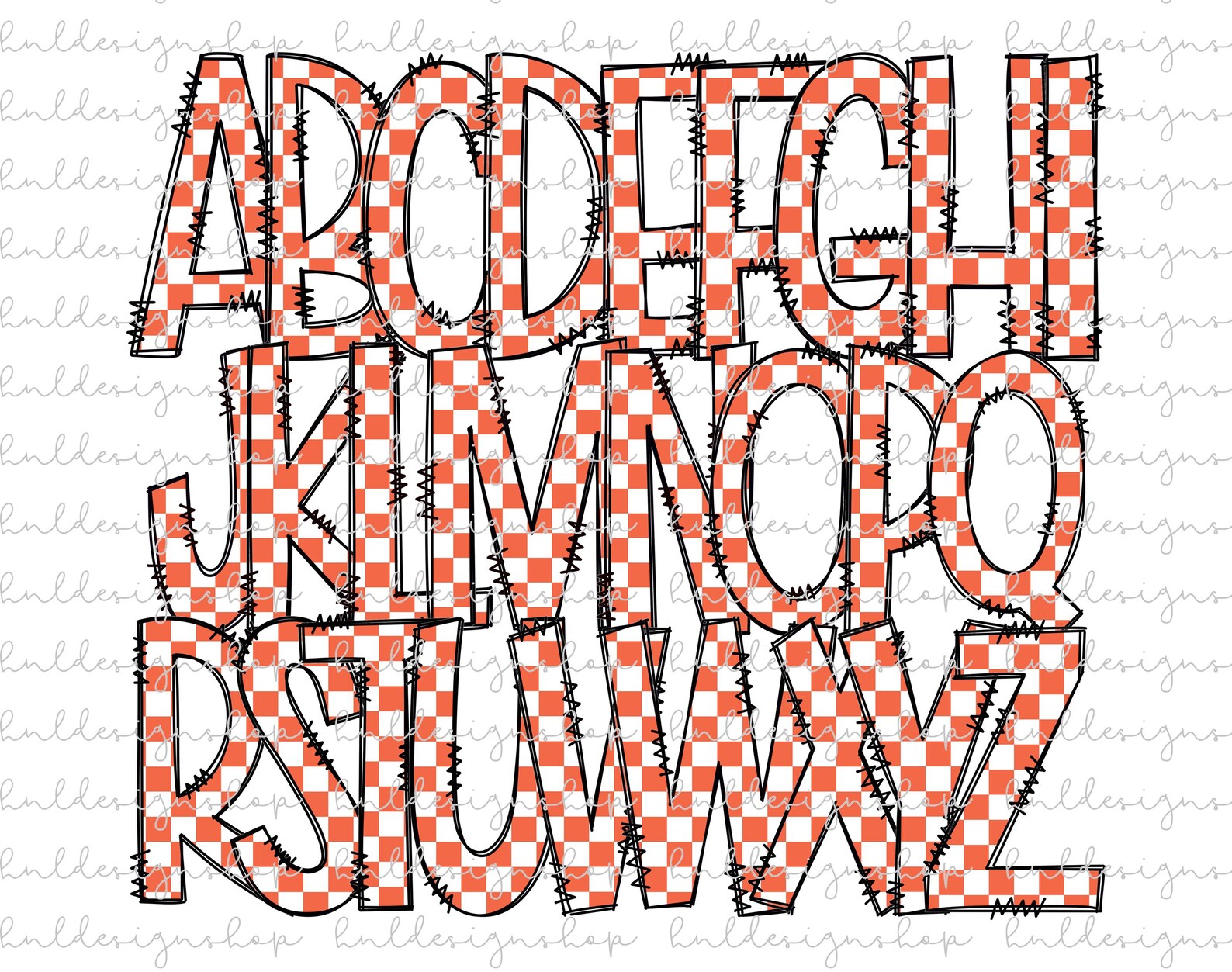 Set of 7 Halloween Checker Doodle Letters Png, Checker Font Png ...