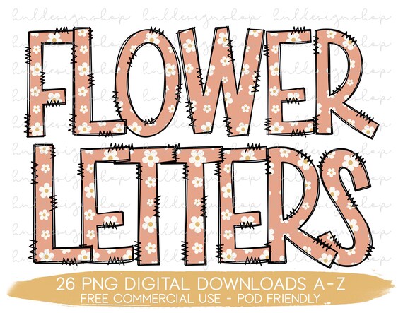 Daisy Flower Doodle Letters Png Flower Font Png Flower - Etsy