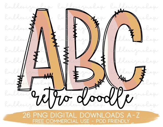 Retro Doodle Letters Png Retro Font Png 80s Sublimation - Etsy