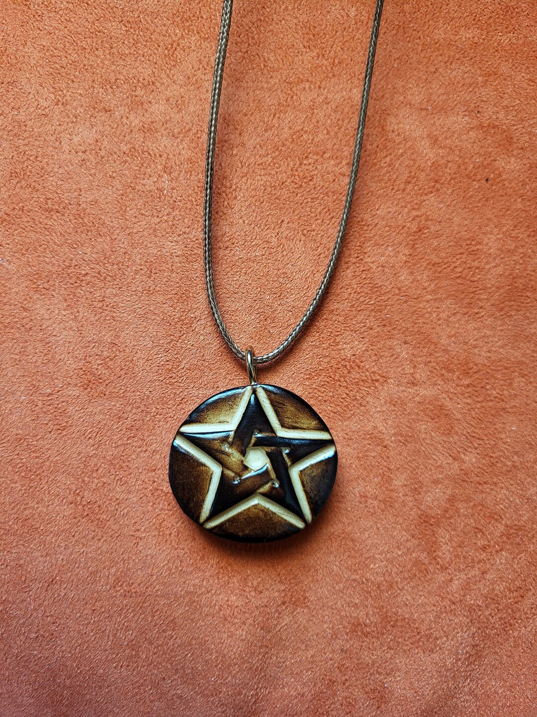 Wood Pentagram Pendant, Carved Pentacle Necklace, Wooden Star Charm ...