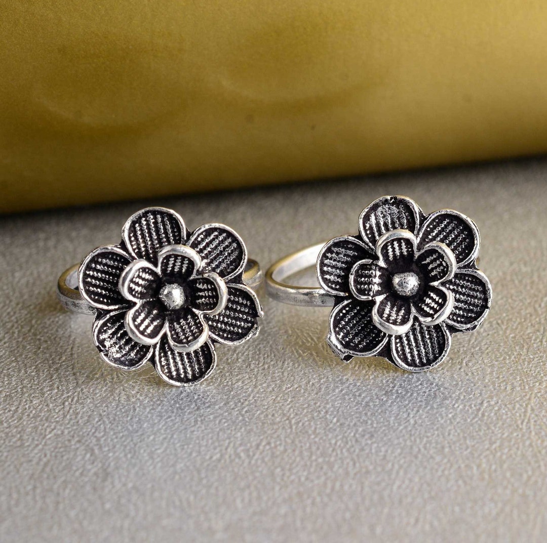 Hawaiian Flower Adjustable Oxidized Toe Ring, Cut Out Cute Adjustable Ring for Girl, Gift for ...