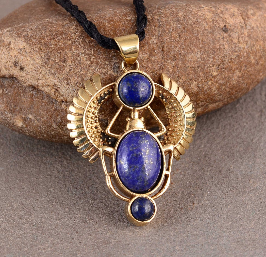 Lapis Lazuli Scarab Necklace: Gold Vermeil Egyptian Beetle Pendant - Etsy