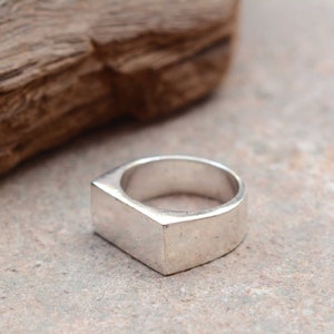 Solid Sterling Silver Rectangle Signet Ring: Modern Bar Ring - Etsy