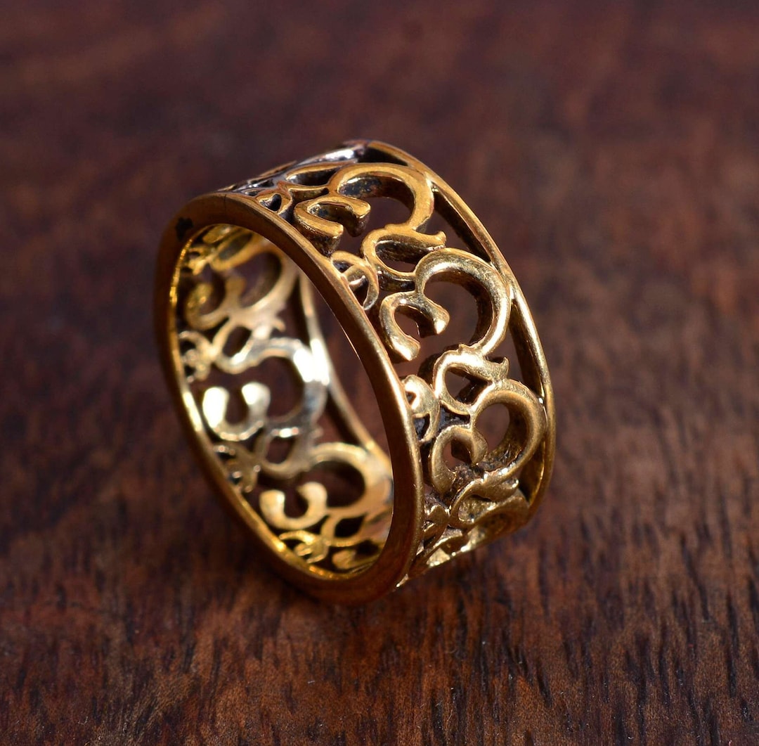 Om Ring, Wide Brass Ring, Eternity Band, Lucky Ring, Cut Out Hinduism ...