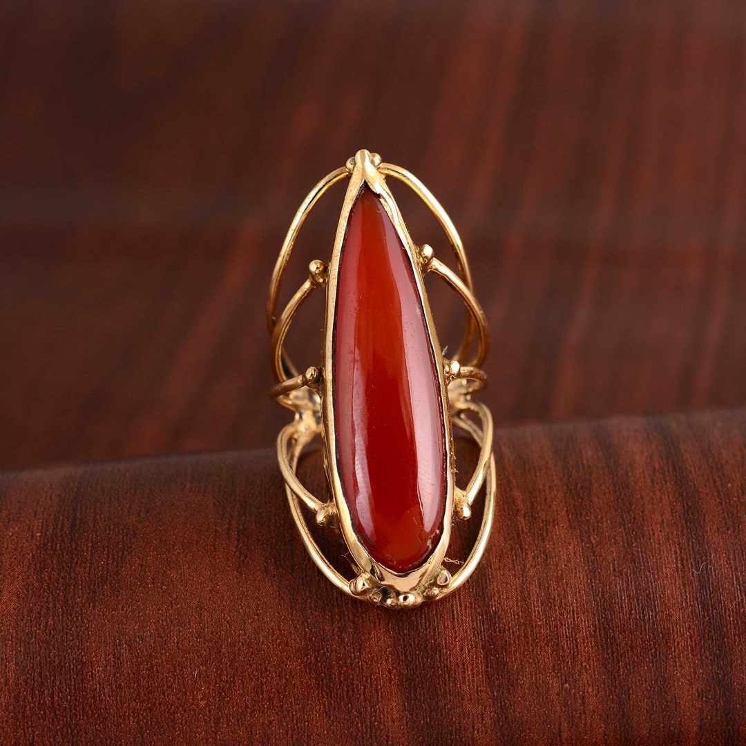 Handmade Carnelian Statement Ring: Drop Shape Stone - Etsy