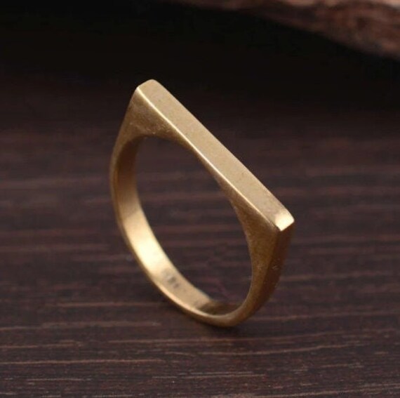 Flat Ring Brass Ring Simple Bar Ring Signet Ring Line - Etsy