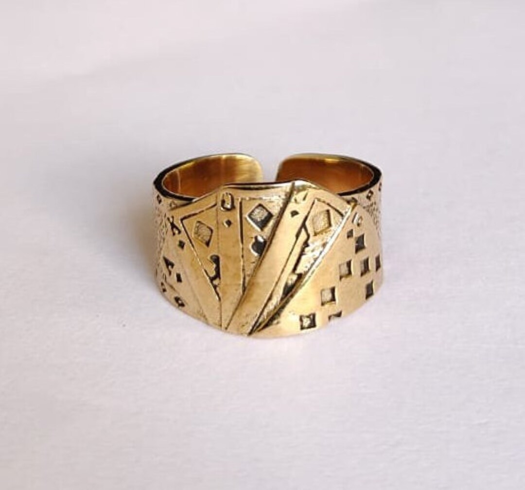 Poker Card Ring, Card Gold Ring, Luck Ring, Playing Card Ring ...