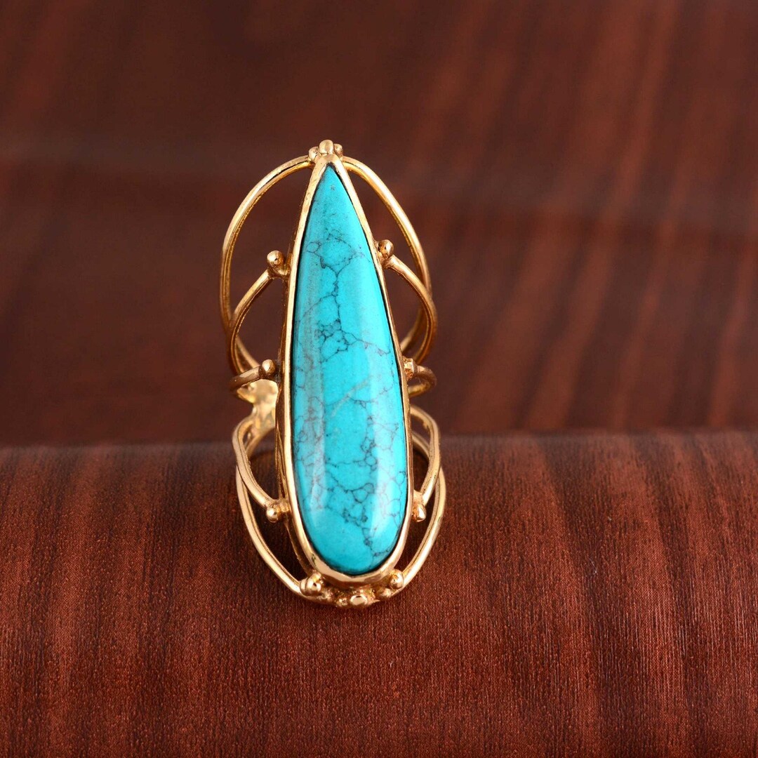 Large Turquoise Ring, Rings for Women, Boho Ring, Handmade Ring ...