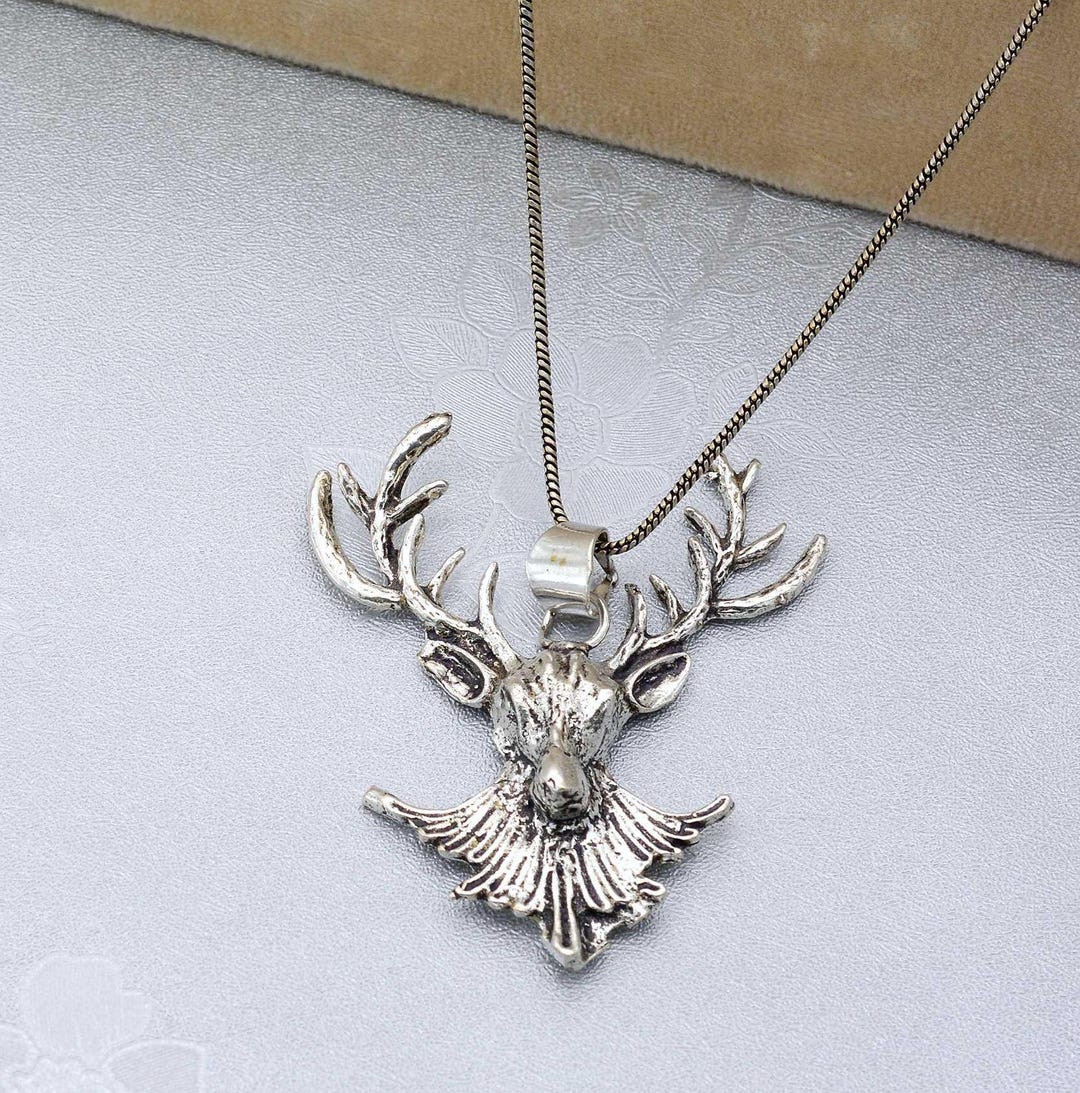 Silver Stag Head Pendant Necklace, Silver Stag Head Pendant Necklace ...