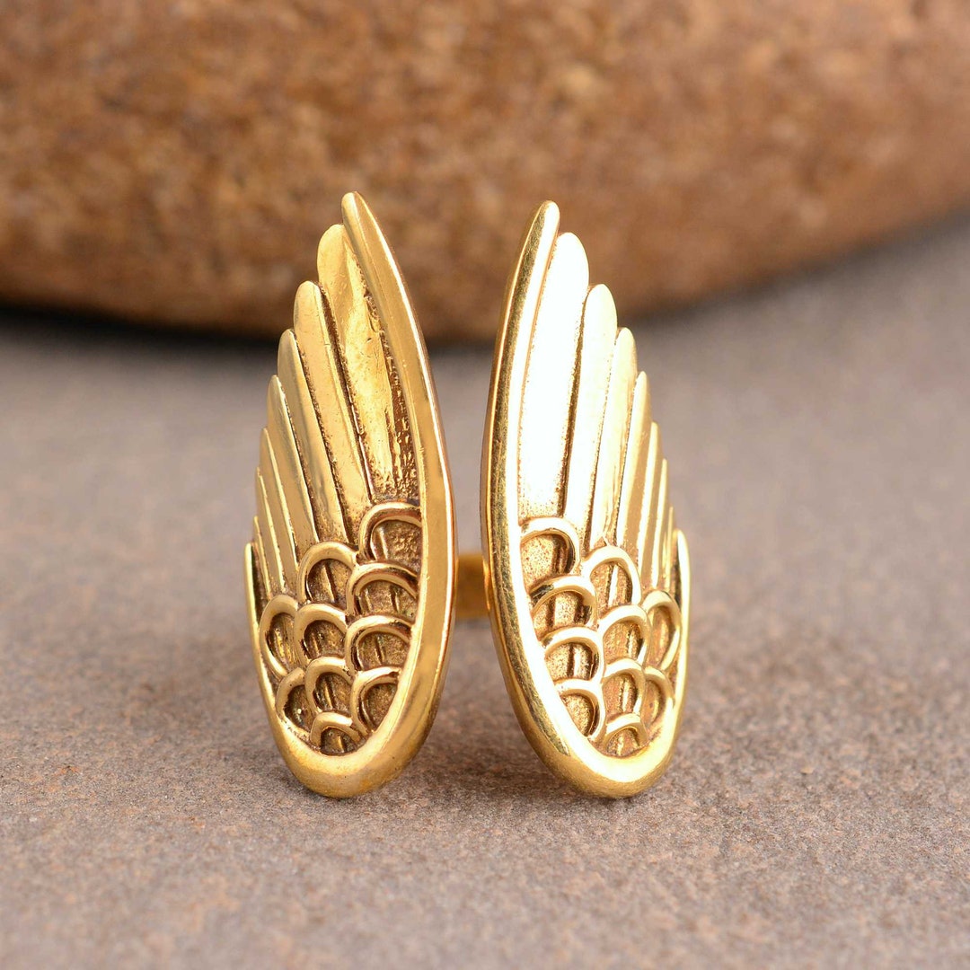 Gold Adjustable Angel Wings Ring, Gold Feather Ring, Eternity Wings ...
