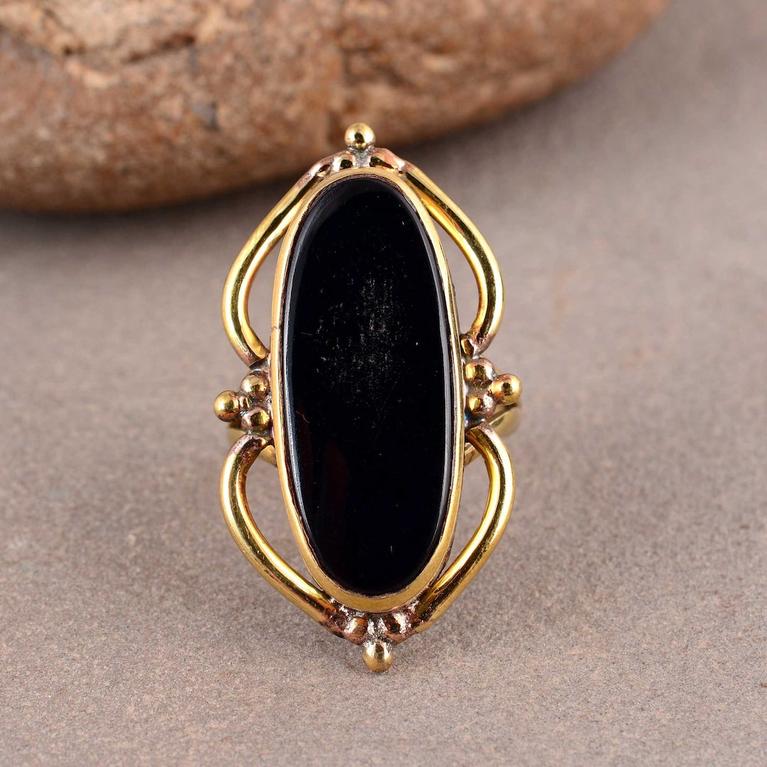 Obsidian Ring, Vintage Ring, Boho Rings, Black Obsidian Ring, Brass ...