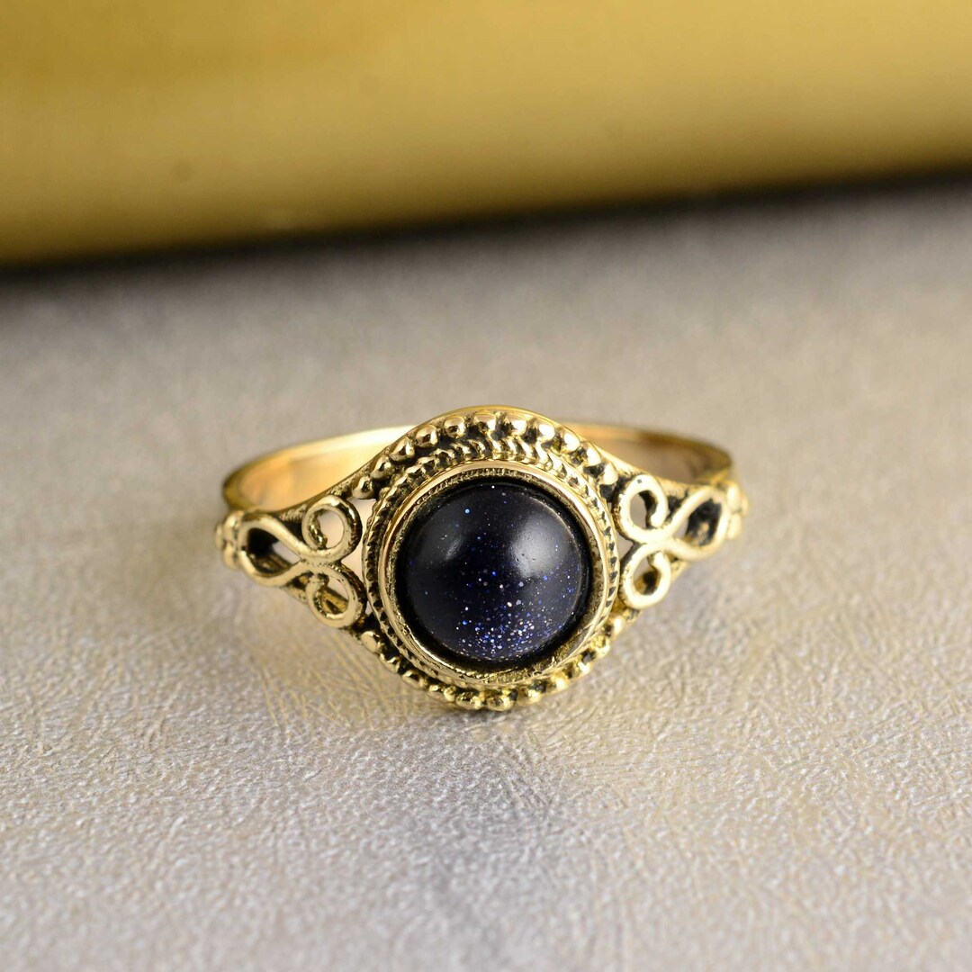 Blue Sandstone Engagement Ring Minimalist Bezel Set Promise Ring ...