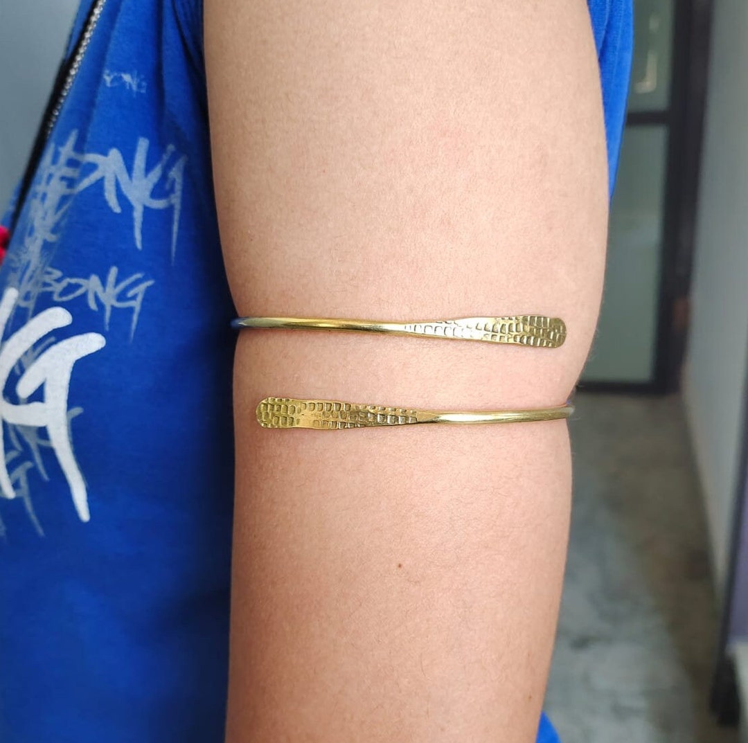 Hammered Gold Arm Bracelet, Boho, Tribal, Spiral, Bangle, Ethnic ...