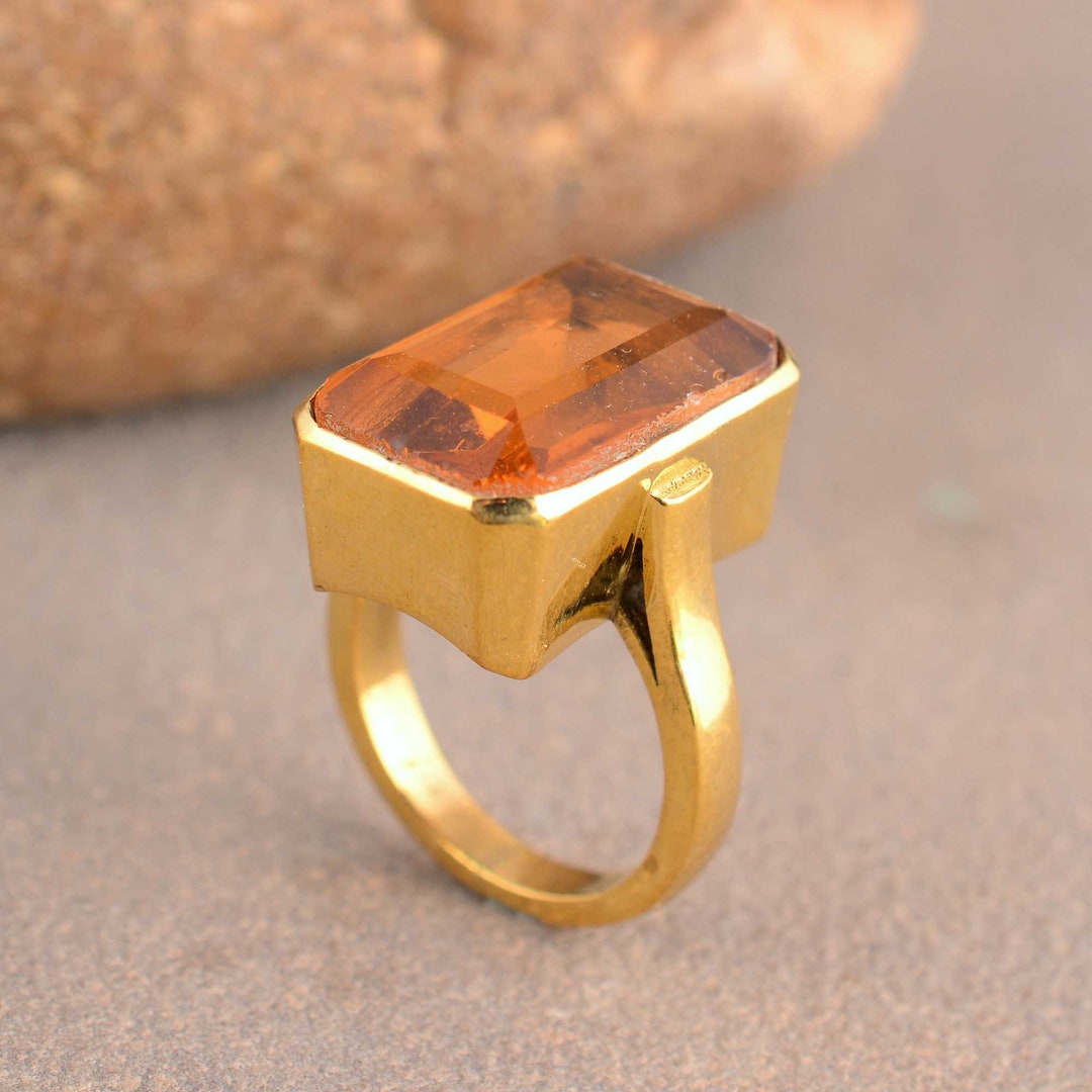 Square Citrine Ring: Gold Solitaire, November Birthstone - Etsy