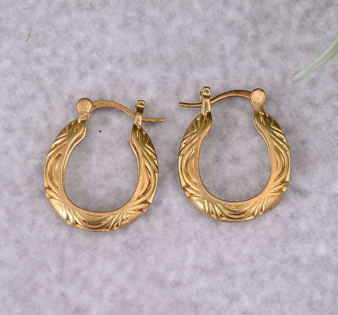 Gold Hollow Hoop Earrings, Filigree Vintage Hoop Earrings, Engraved ...