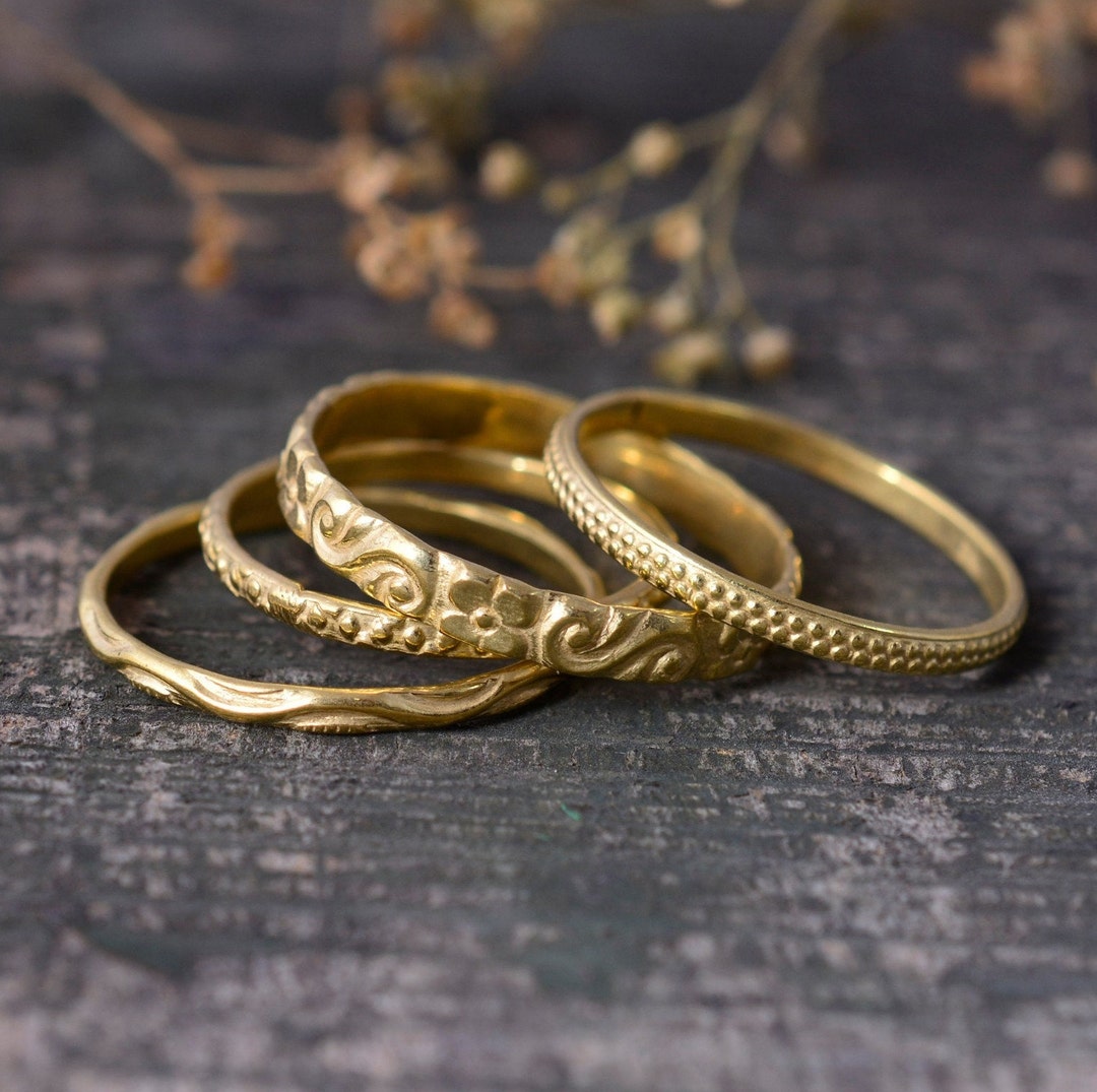 Gold Stacking Ring Set , Set of 7 Yellow Gold Stackable Rings , 14K ...