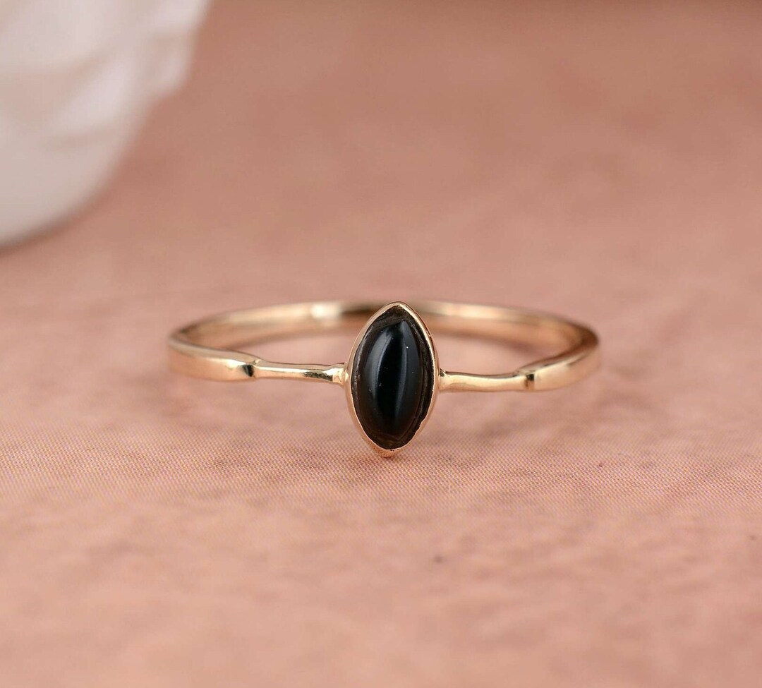 Black Obsidian Dainty Ring Obsidian Jewelry Men Women Obsidian Ring ...