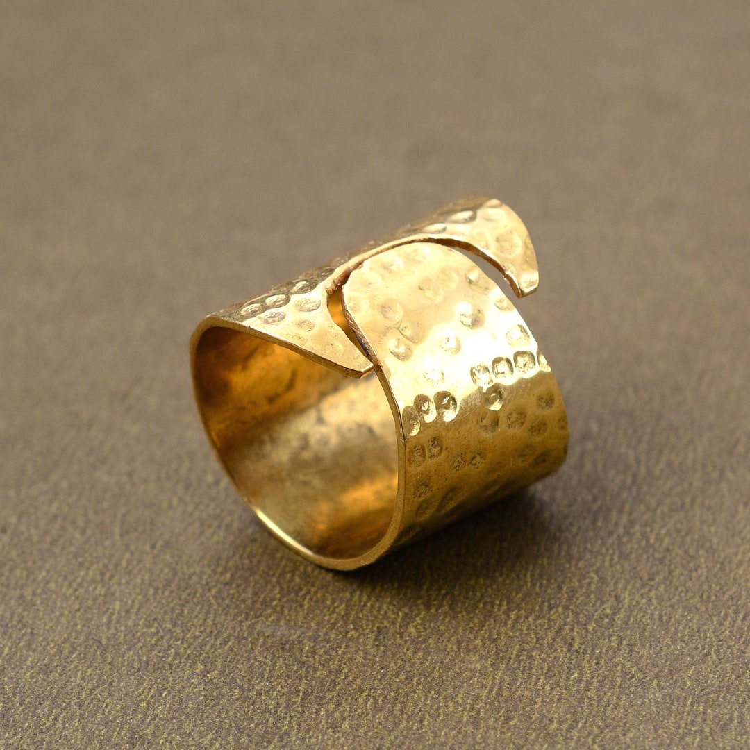Hammered Ring, Open Ring, Gold Long Ring, Chunky Ring, Large Ring, Cuff ...