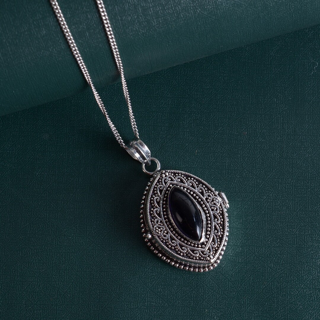 Obsidian Necklace, Poison Locket, Pillbox Necklace, Healing Crystal ...