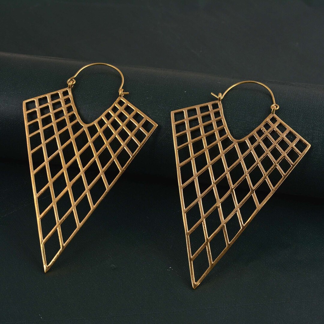 Gold Filled Big Rhombus Earrings, Gold Open Hoops, Large Geometric ...