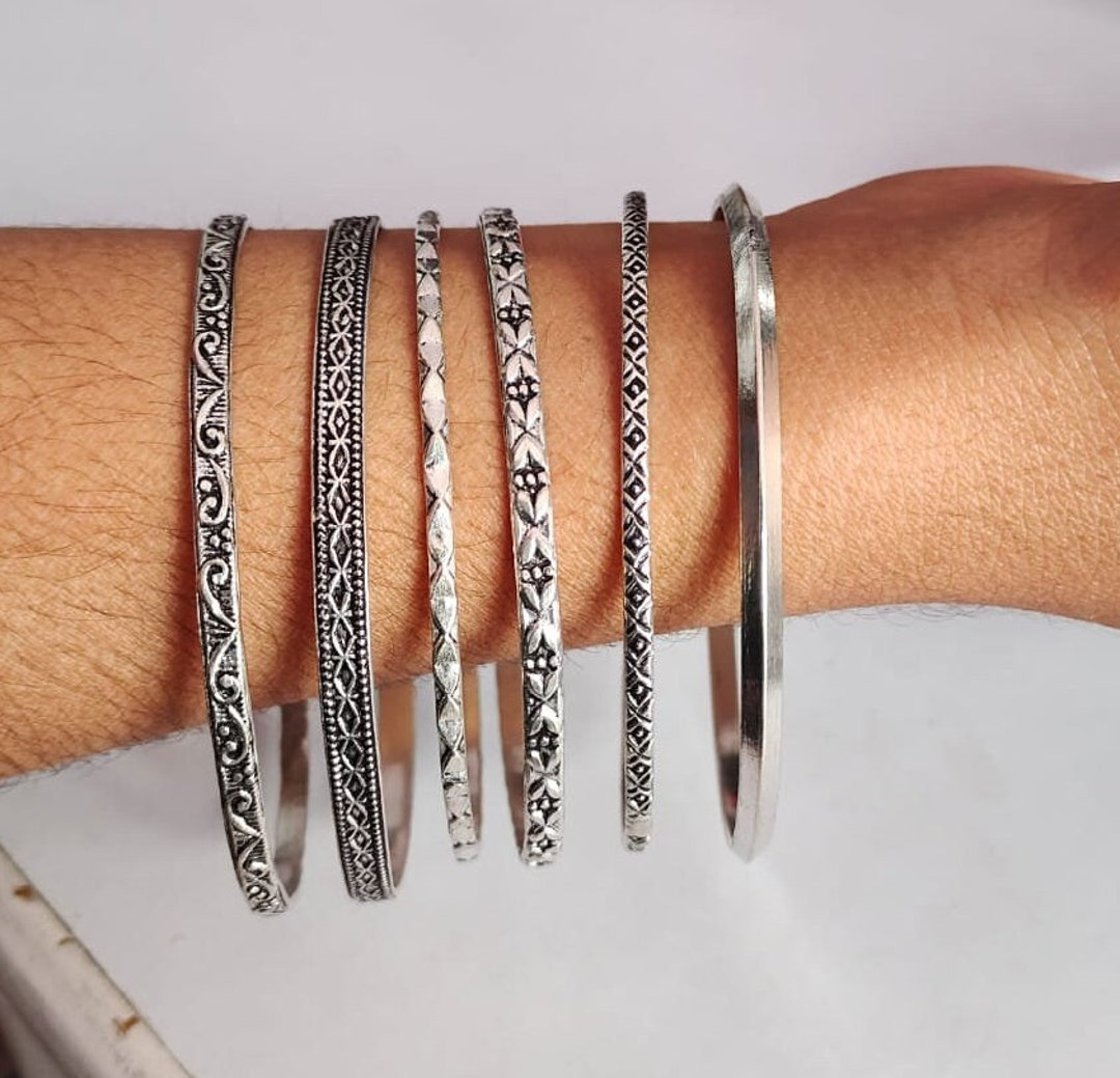 6 Design Bangles, Silver Bangle for Her/him, Silver Plated Bangles ...