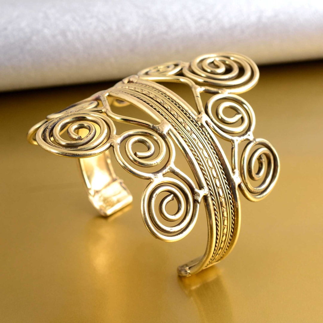 Gold Boho Arm Cuff Bracelet Swirls Adjustable Armlet Bangle Upper Arm ...