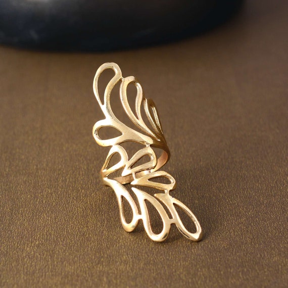 Leaf Ring Brass Ring Long Leave Ring Full Finger Ring Twig - Etsy