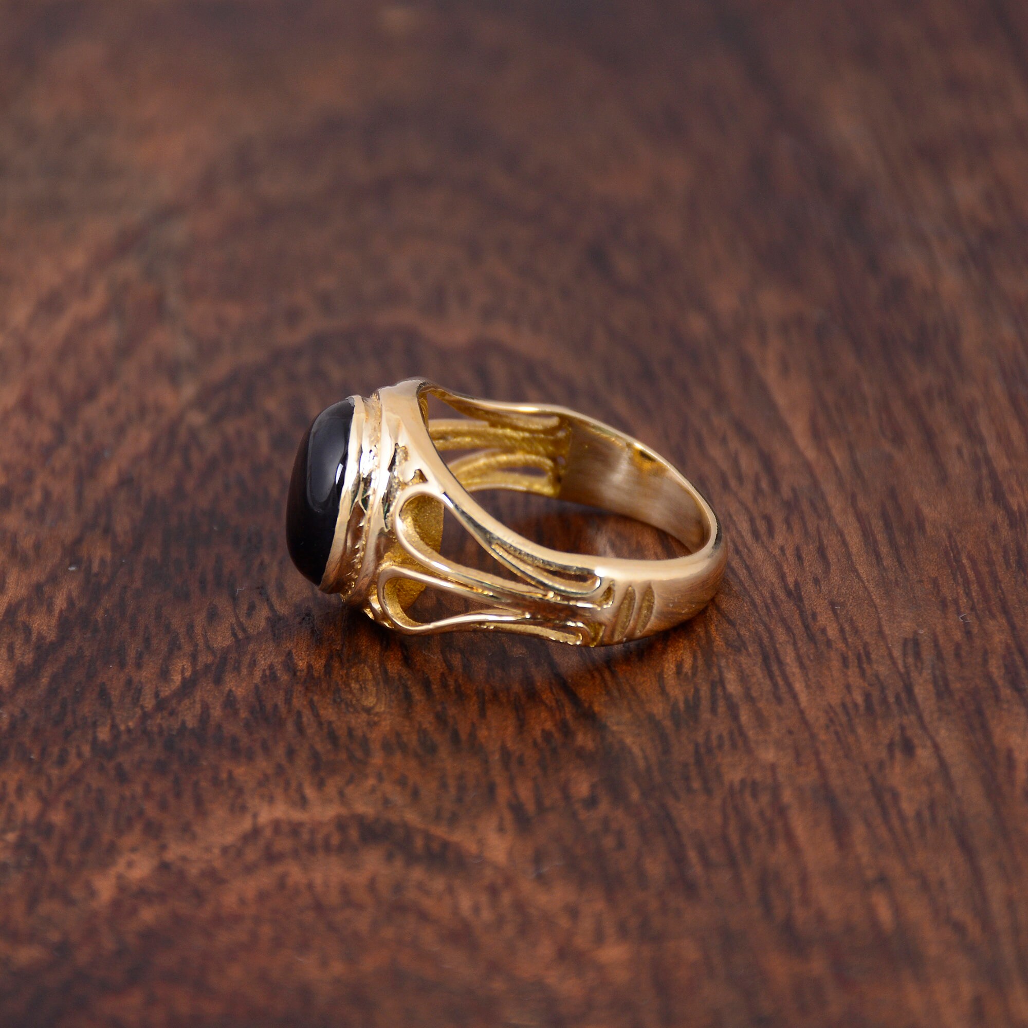 Oval Black Obsidian Ring Vintage Obsidian Band Designer | Etsy