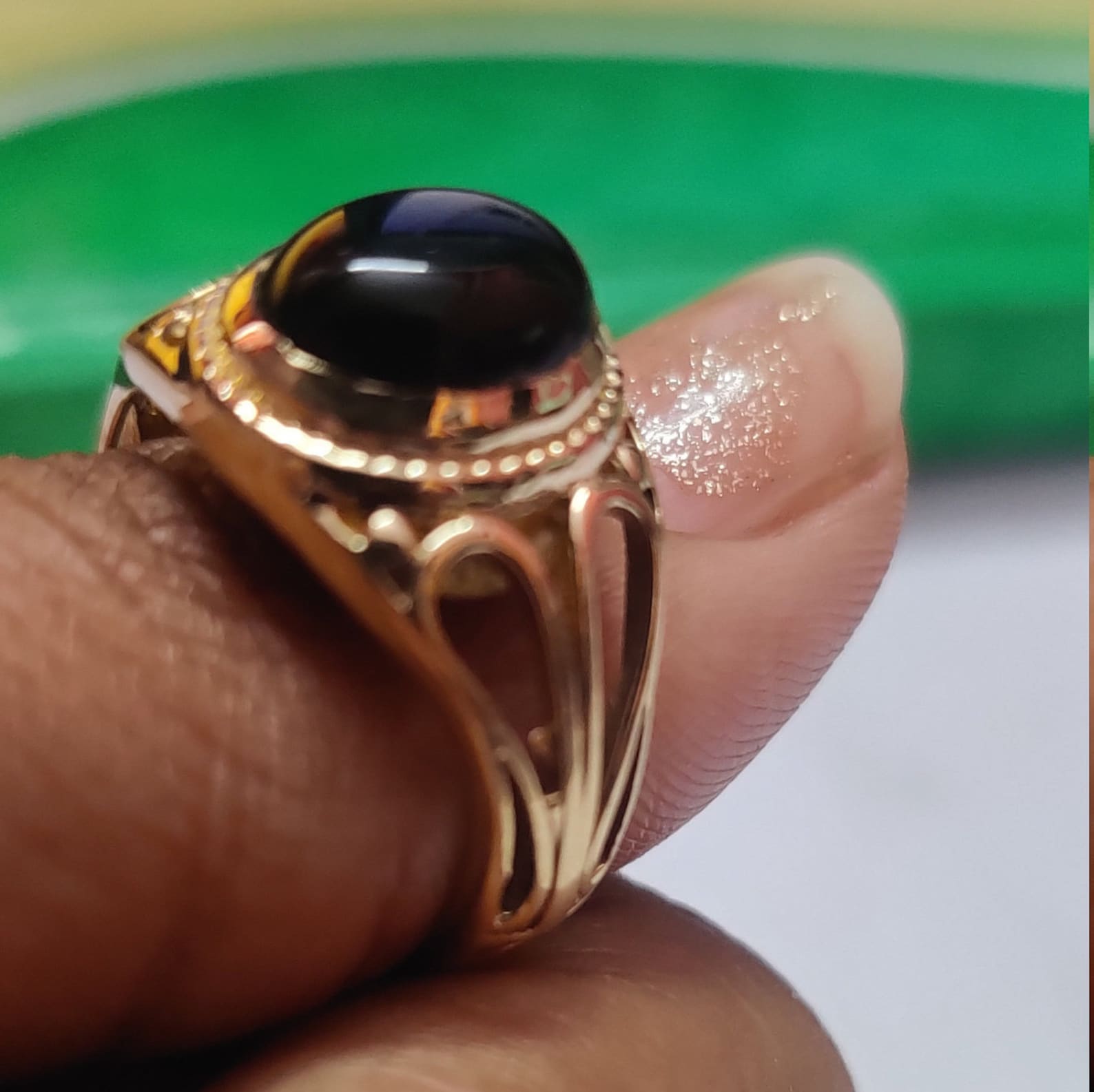 Oval Black Obsidian Ring Vintage Obsidian Band Designer | Etsy