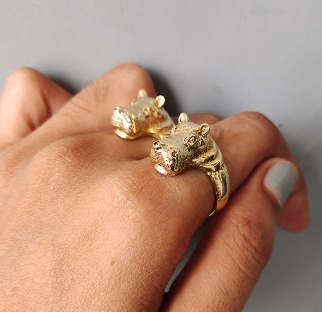 Gold Hippo Ring, Hippopotamus Ring, Hippo Lover Gift, Gold Hippo Gift, Hippototem, Animal ...